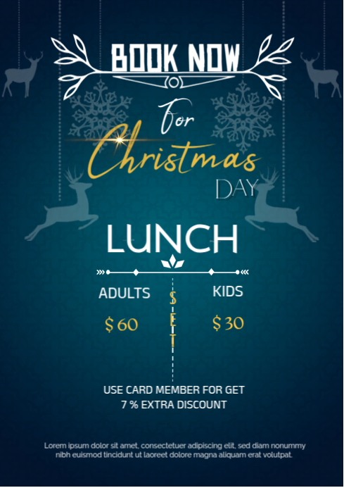 Blue Book Now For Christmas Day Lunch A4 Template | PosterMyWall