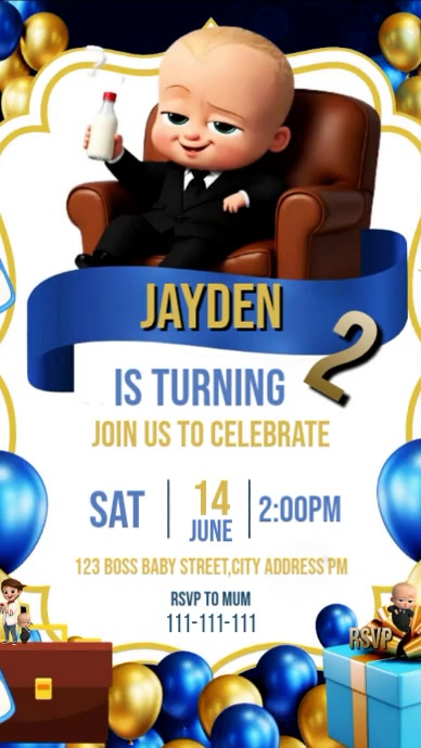 Plantilla de blue Boss Baby Template Free Editable Digital Display (9: ...