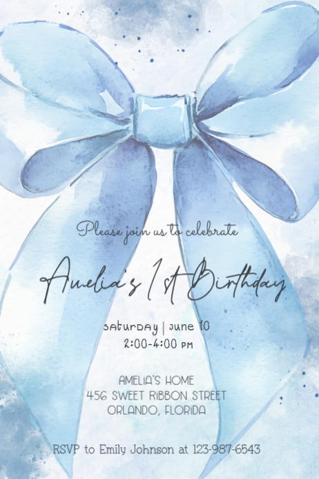 Copy of blue bow birthday invitation | PosterMyWall