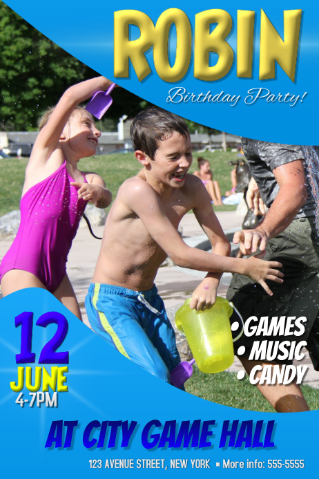 Blue Boys Birthday Party Flyer Poster Template | PosterMyWall