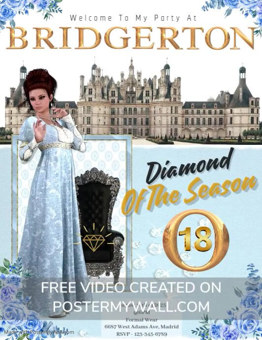 blue bridgerton birthday quinceañera wedding Template | PosterMyWall