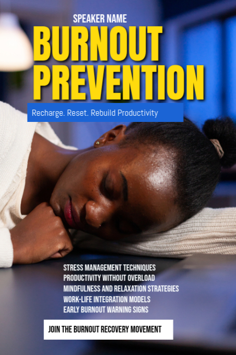 Blue Burnout Prevention Poster Template | PosterMyWall