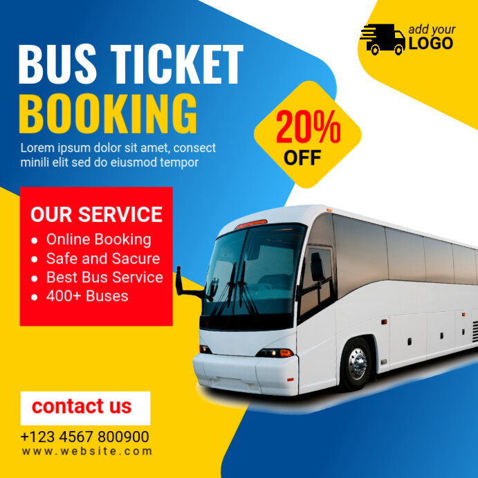 Copy of Blue Bus Ticket Booking Square (1:1) | PosterMyWall