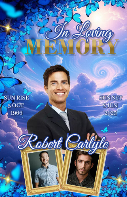 Blue butterfly fantasy sky background funeral card template templaat ...