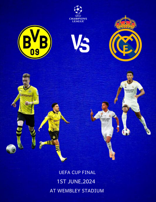Blue Bvb Dortmond Vs Real Madrid Flyer (us Modelo | PosterMyWall