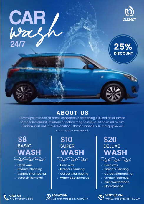 Blue car wash flyers Template | PosterMyWall