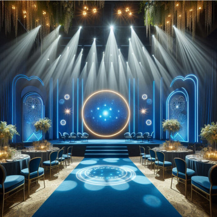 Blue carpet celebration stage spotlight award Template | PosterMyWall