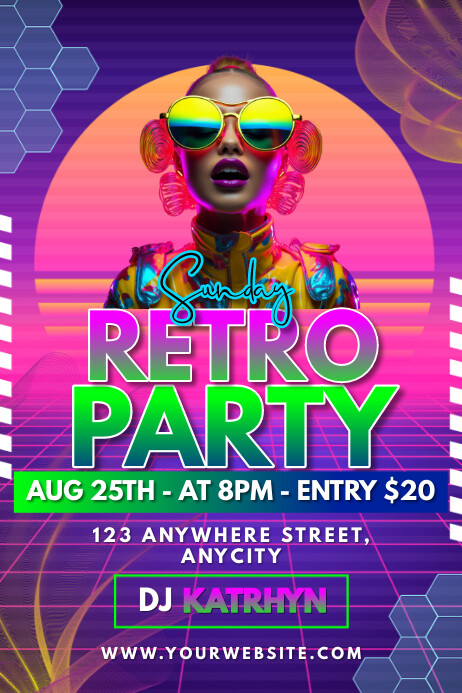 Plantilla de Blue Ceria Sunday Retro Party Poster | PosterMyWall