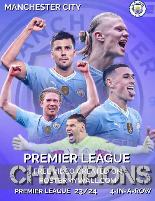 Blue Champions Of England Manchester City F Template | PosterMyWall