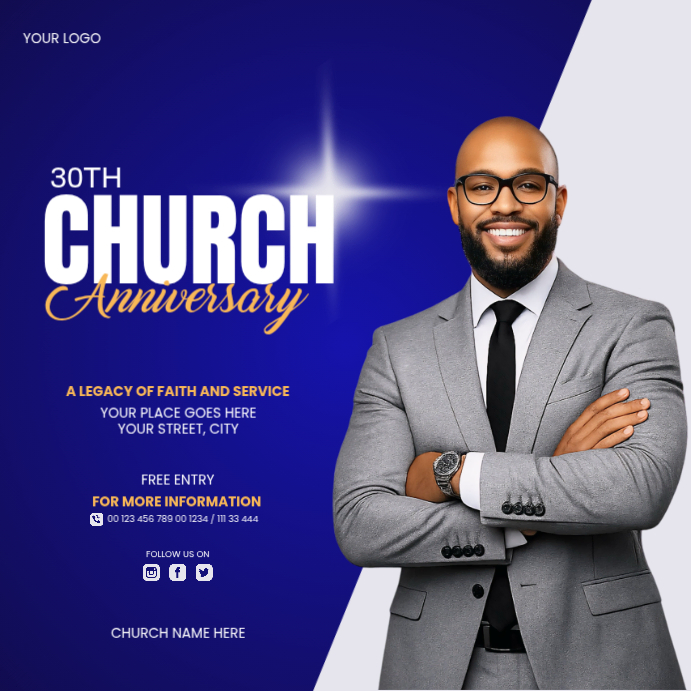Blue Church Anniversary Poster Instagram Post Template | PosterMyWall