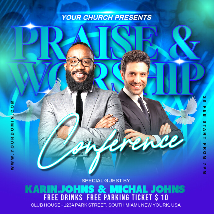 Blue Church Praise And Worship Conference Flyer Instagram Post Template ...