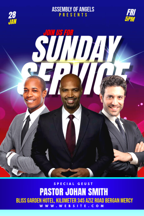 Blue Church Sunday Service Flyer Poster Template | PosterMyWall