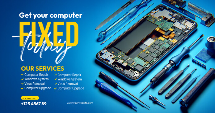 Blue Collage Computer Repair Ad Template Facebook Shared Image ...