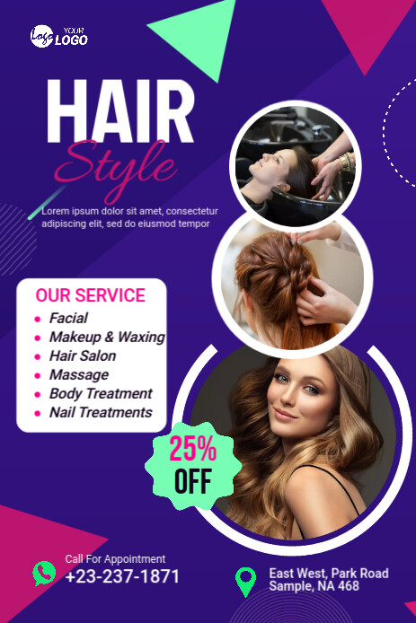 Blue Collage Hair Salon Template Pinterest Graphic | PosterMyWall