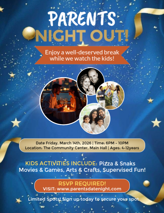 Plantilla de Blue Collage Parents Night Out Flyer (us Letter ...