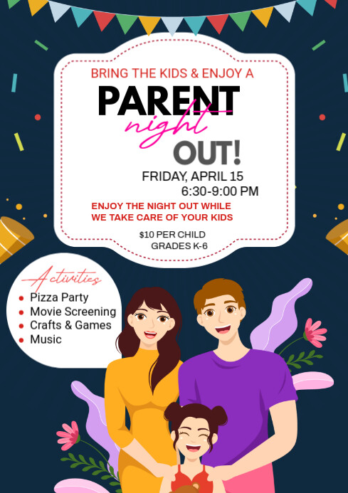 Blue Collage Parents Night Out Flyer Template A4 | PosterMyWall