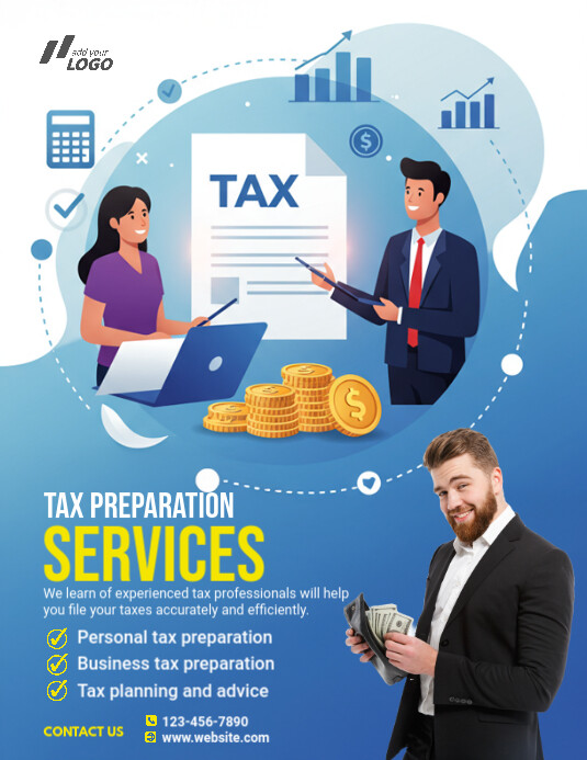 Blue Collage Tax Service Us Letter Template | PosterMyWall
