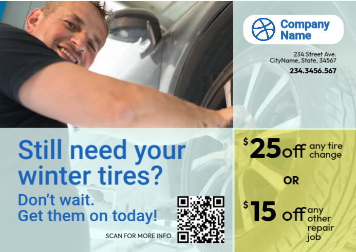 Blue Collage Tire Shop Coupon Postcard Postcard Template | PosterMyWall