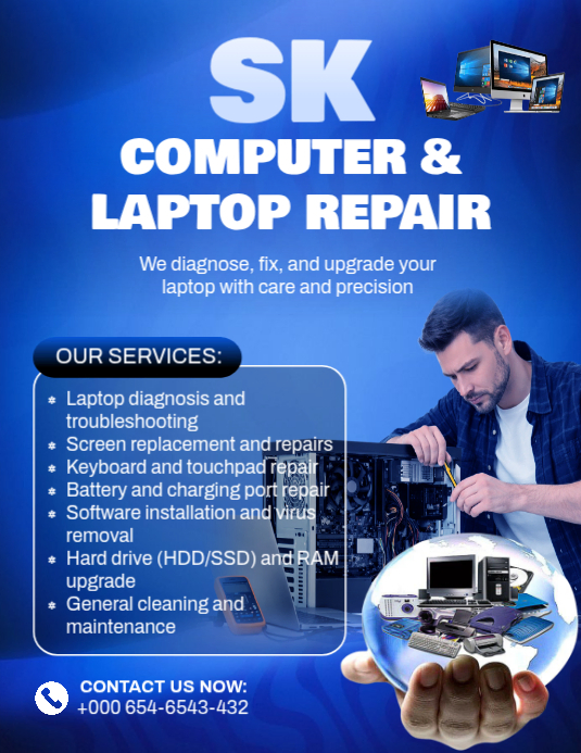 Blue Computer and Laptop Repair Flyer Template | PosterMyWall