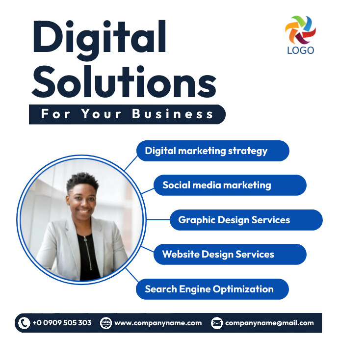 blue corporate professional digital solutions Template | PosterMyWall