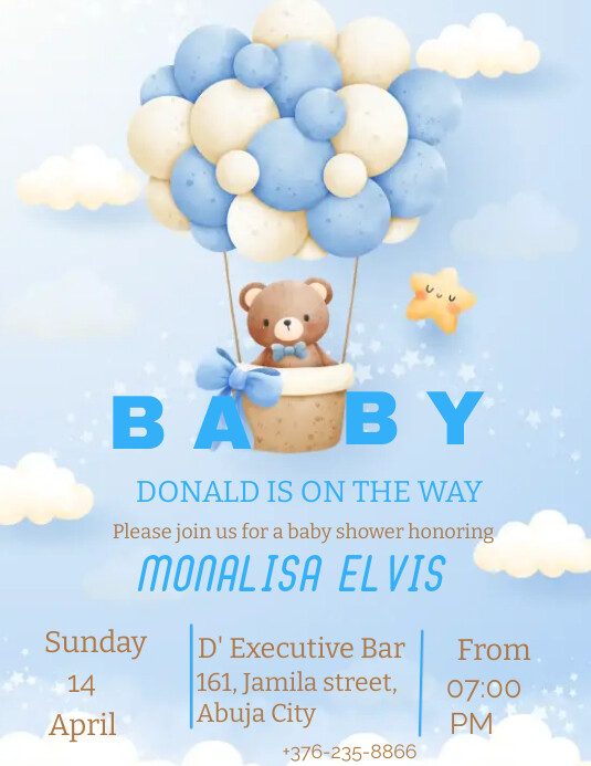 Blue Cute Baby Shower Invitation Flyer Template | PosterMyWall
