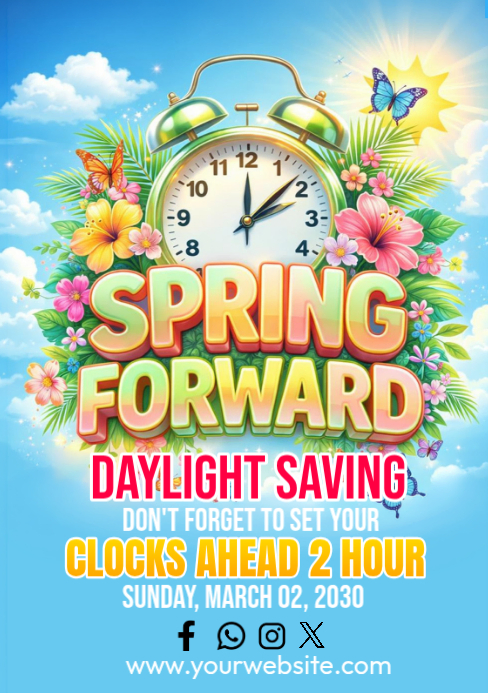 Blue Daylight Saving Time Reminder A5 Template | PosterMyWall
