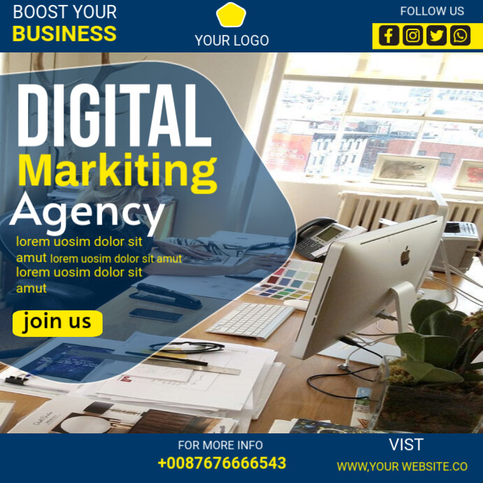 Blue Digital Markiting Agency Instagram Post Template | PosterMyWall