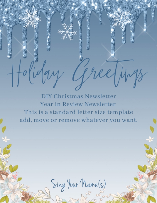 Blue Dripping Glitter DIY Newsletter Template | PosterMyWall
