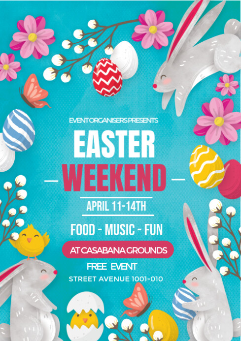 Blue Easter Weekend Flyer A3 Template | PosterMyWall