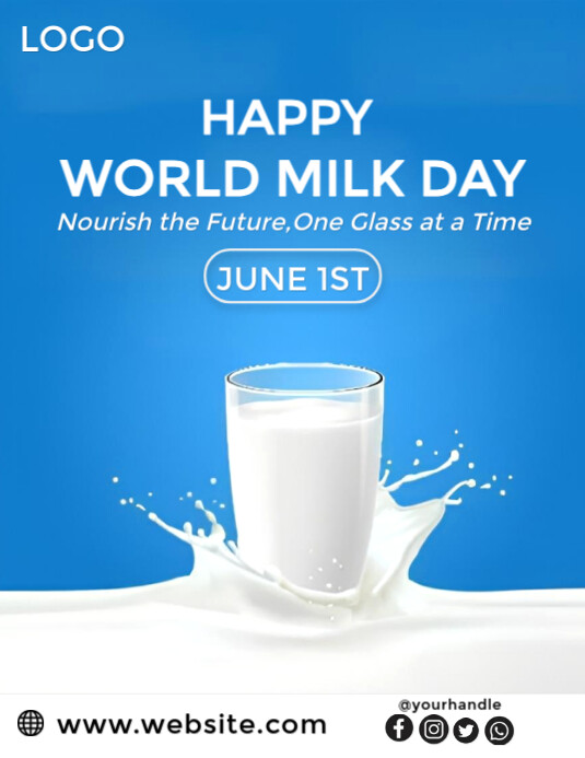 Blue Editable World Milk Day Poster | June 1st Dairy Event Template ...
