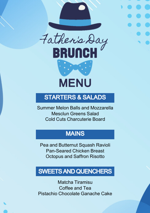 Blue Father's Day Brunch Menu A4 Template | PosterMyWall