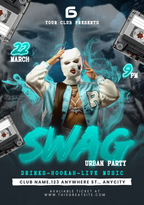 Blue fire Maximalist Swag Urban Party A4 Template | PosterMyWall
