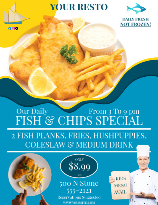 Blue Fish & Chips Special Ad Flyer Flyer (us Letter) Template ...