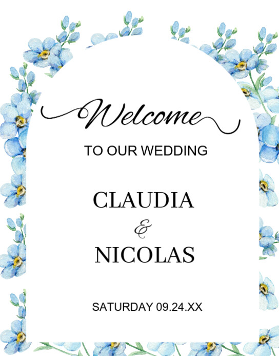 Copy of Blue Floral Arch Wedding Welcome Sign Poster/wallboard ...