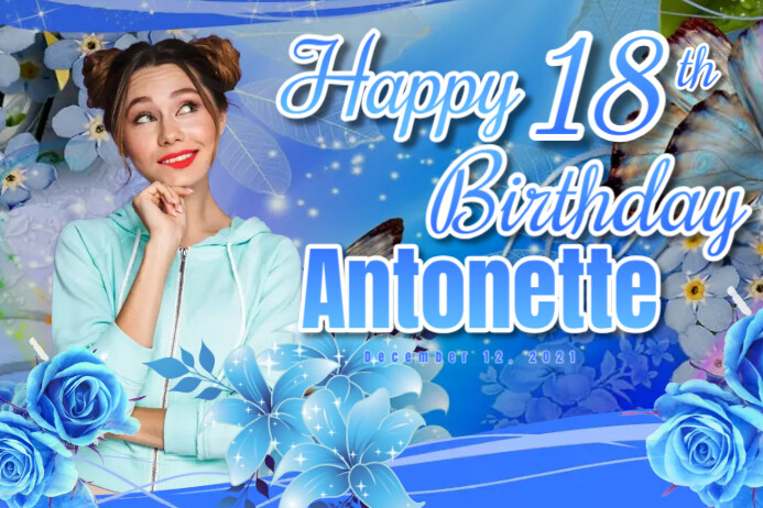 Blue Floral Birthday Theme Template | PosterMyWall