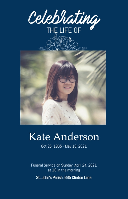 Blue Floral Celebration of Life Program Template | PosterMyWall