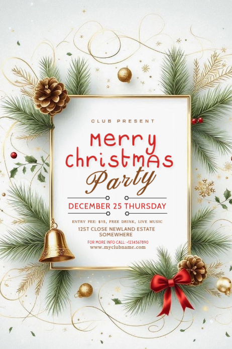 Blue Floral Christmas Party Invitation Banner 4' × 6' Template ...