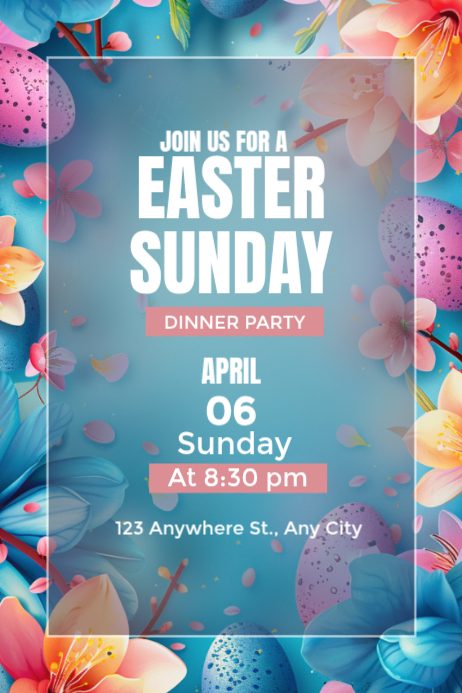 Blue Floral Easter Sunday Dinner Party Poster Templat | PosterMyWall