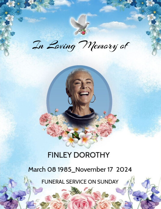 Blue Floral Funeral Poster Flyer (us Letter) Template | PosterMyWall