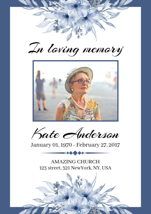 Copy of Blue Floral Funeral Program A5 | PosterMyWall