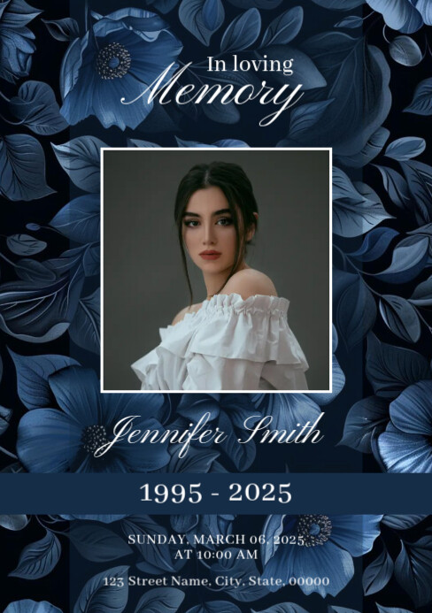 Blue Floral Funeral Program Template A5 | PosterMyWall
