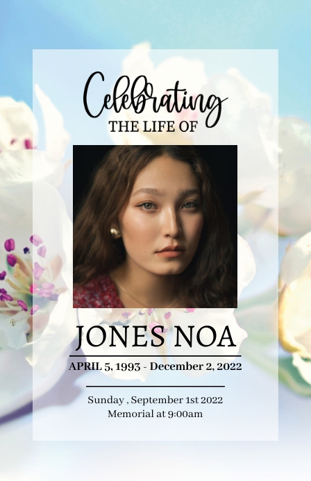 Blue floral Funeral Program Template | PosterMyWall