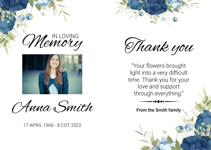Blue floral funeral template | PosterMyWall
