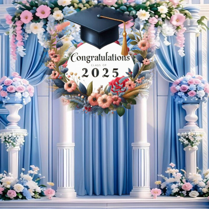 Blue Floral Graduation Party Decoration Instagram Post Template ...