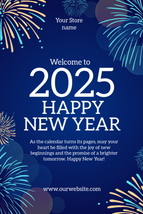 Blue Floral Happy New Year Poster Template | PosterMyWall