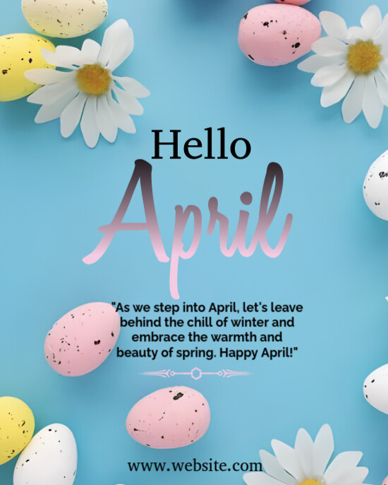 Blue Floral Hello April Instagram Portrait Template | PosterMyWall