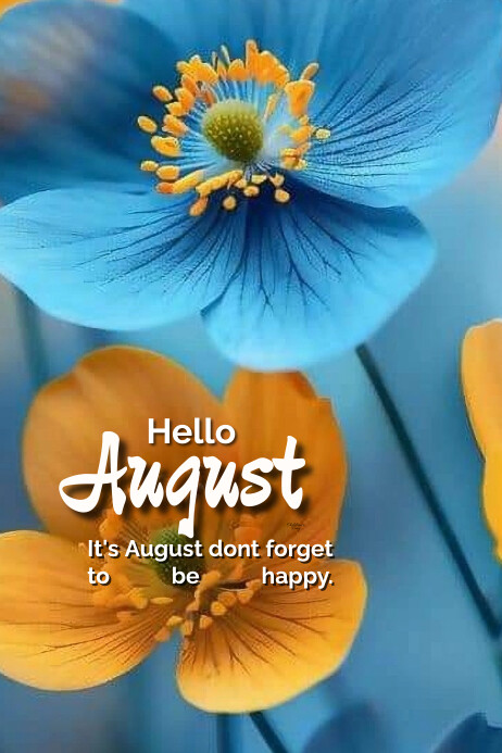 Blue Floral Hello August Banner 4' × 6' Template | PosterMyWall