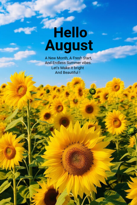 Plantilla de Blue Floral Hello August Poster | PosterMyWall