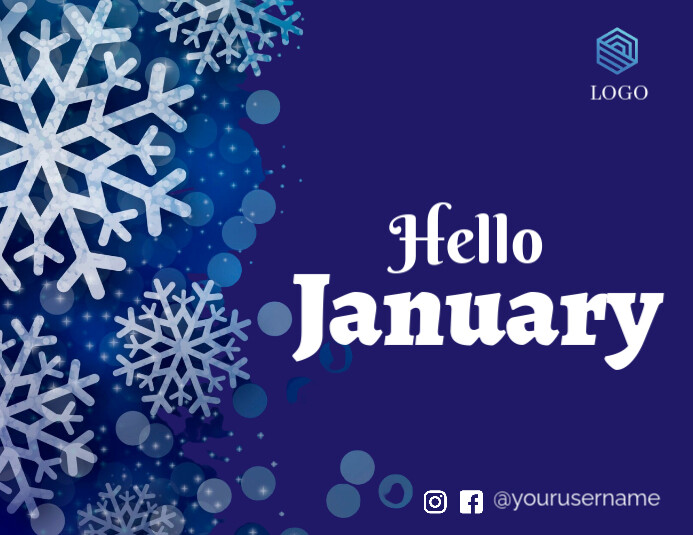 Blue Floral Hello January Flyer (us Letter) Template | PosterMyWall