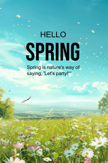 Blue Floral Hello Spring Poster Templat | PosterMyWall